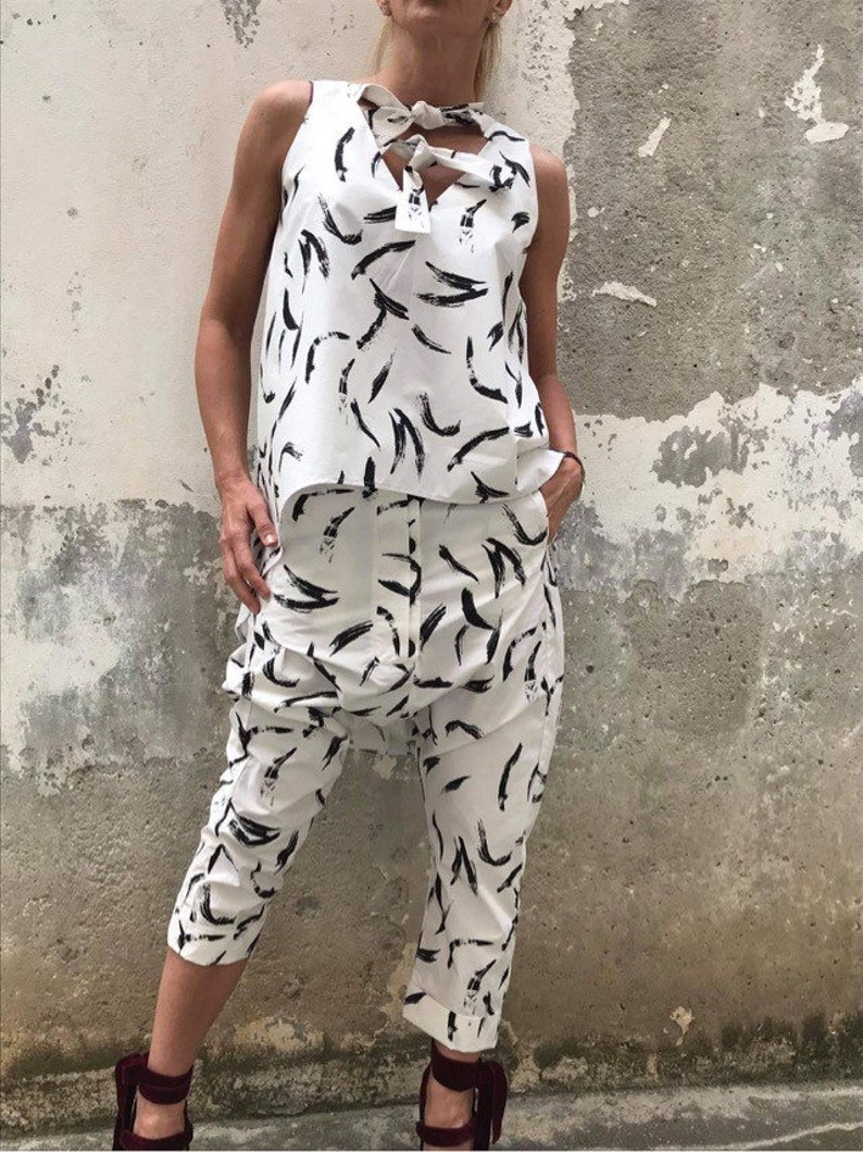 Women Designer Set Asymmetric Top Harem Pants Casual Pants | Etsy