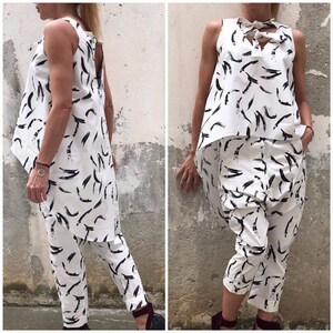 Women Designer Set, Asymmetric Top, Harem Pants, Casual Pants, Handmade ...