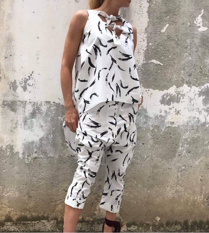 Women Designer Set Asymmetric Top Harem Pants Casual Pants | Etsy