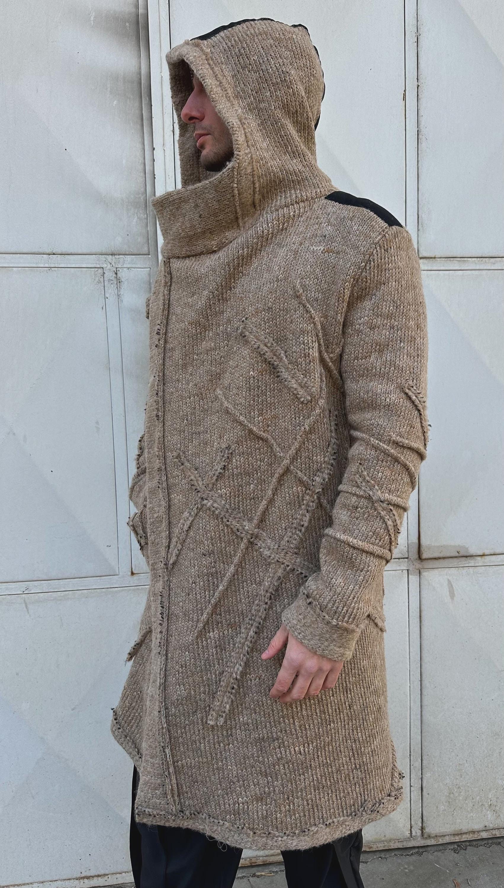 Handmade Italian Wool Cardigan: Chunky Knit Boho Hooded Coat - Etsy