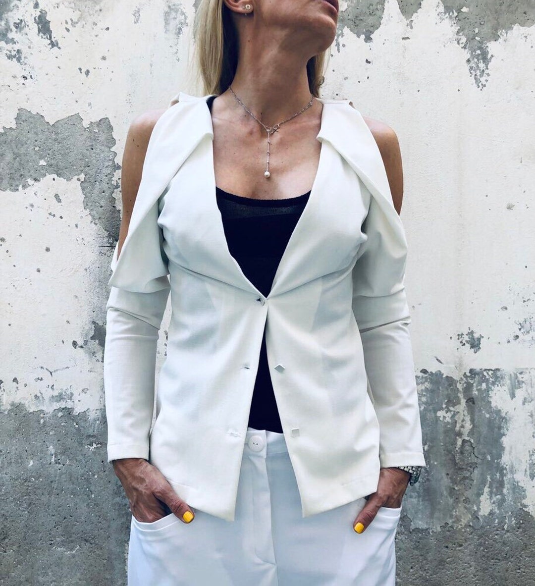 Cold Shoulders Blazer, Women Blazer, Fashion Blazer, Long Sleeves ...