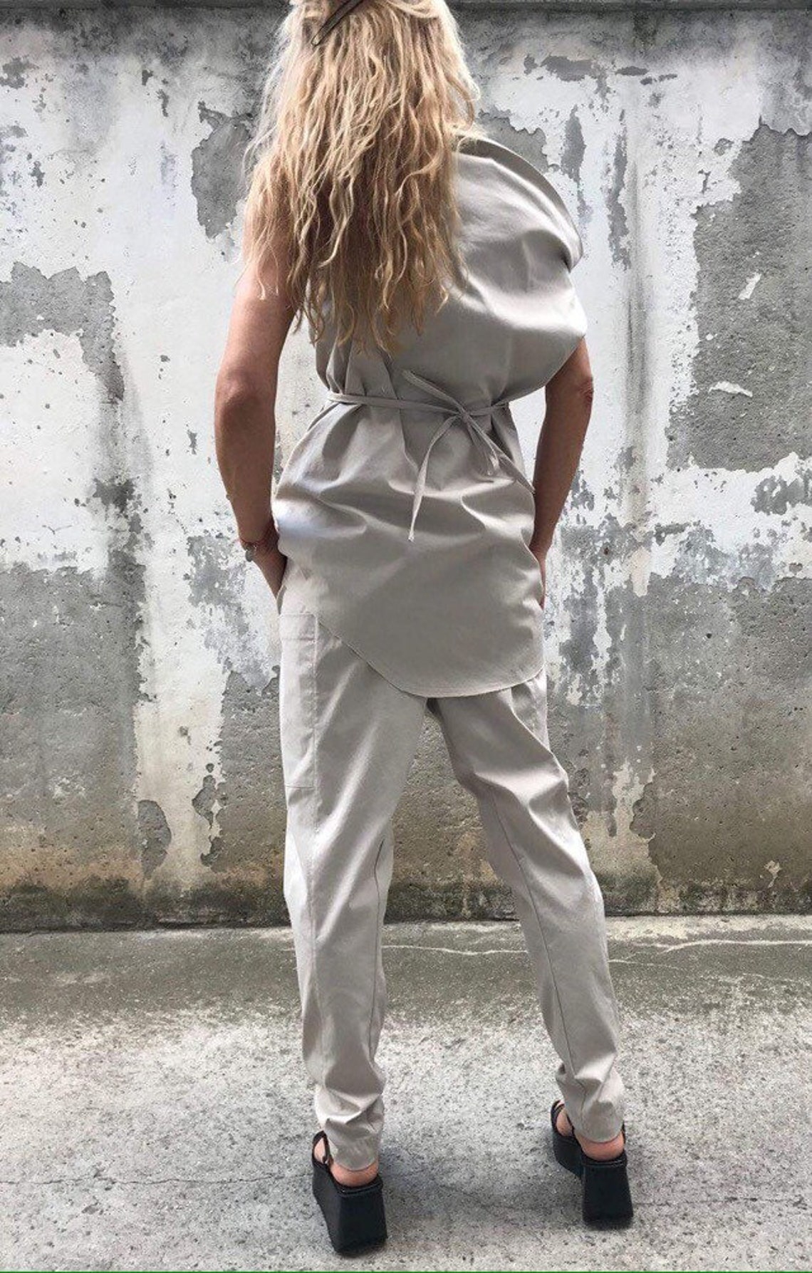 Handmade Cotton Harem Pant Set: Asymmetric Blouse, Belted Waist - Etsy