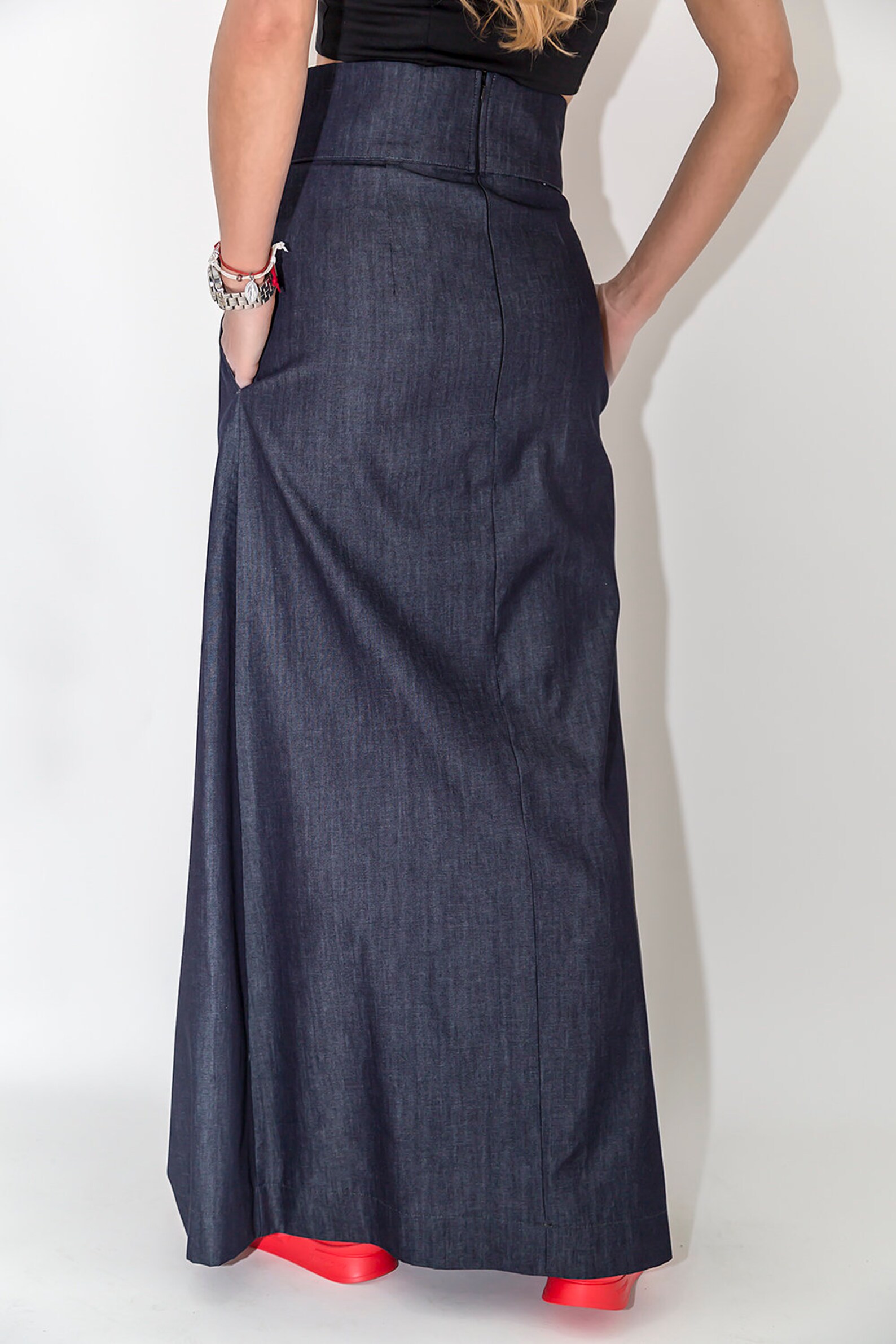 High Waist Denim Maxi Skirt: Pleated Long Skirt , Conceptbg - Etsy