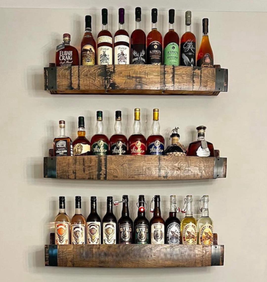 Bourbon Barrel Stave Floating Shelf – Enclosed Rustic Wall Shelf ...
