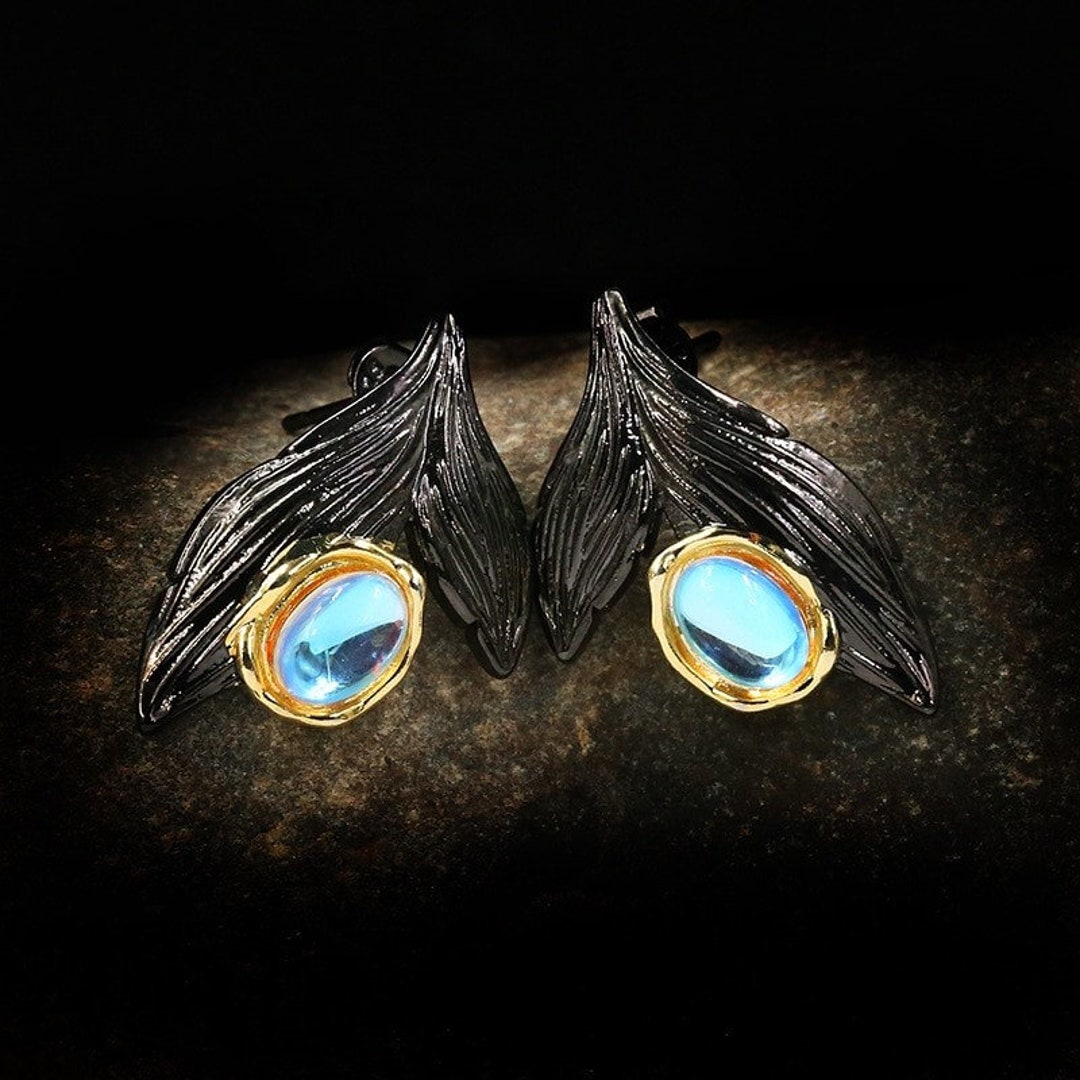 Black Gothic Whale Earrings Handmade With Blue Moonstone Jewel - Etsy