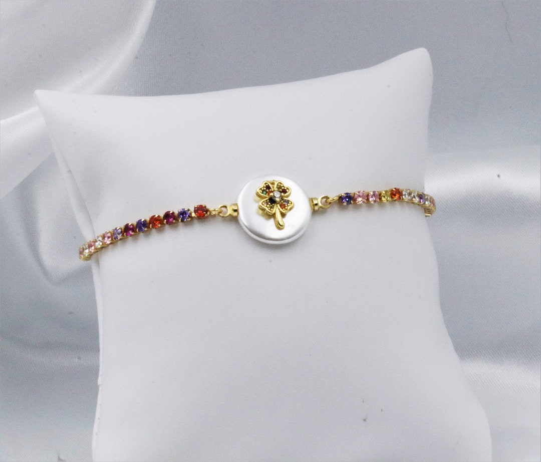 Rainbow Bracelet Gold Bracelet Crystal Bracelet Charm - Etsy