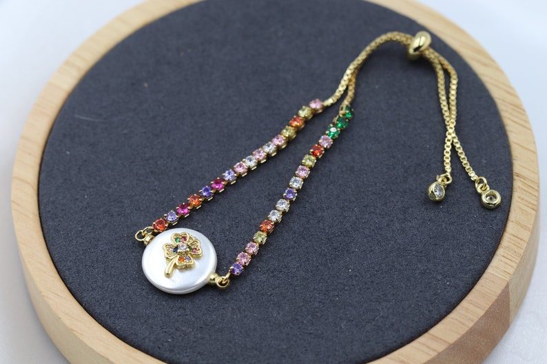 Rainbow Bracelet Gold Bracelet Crystal Bracelet Charm | Etsy