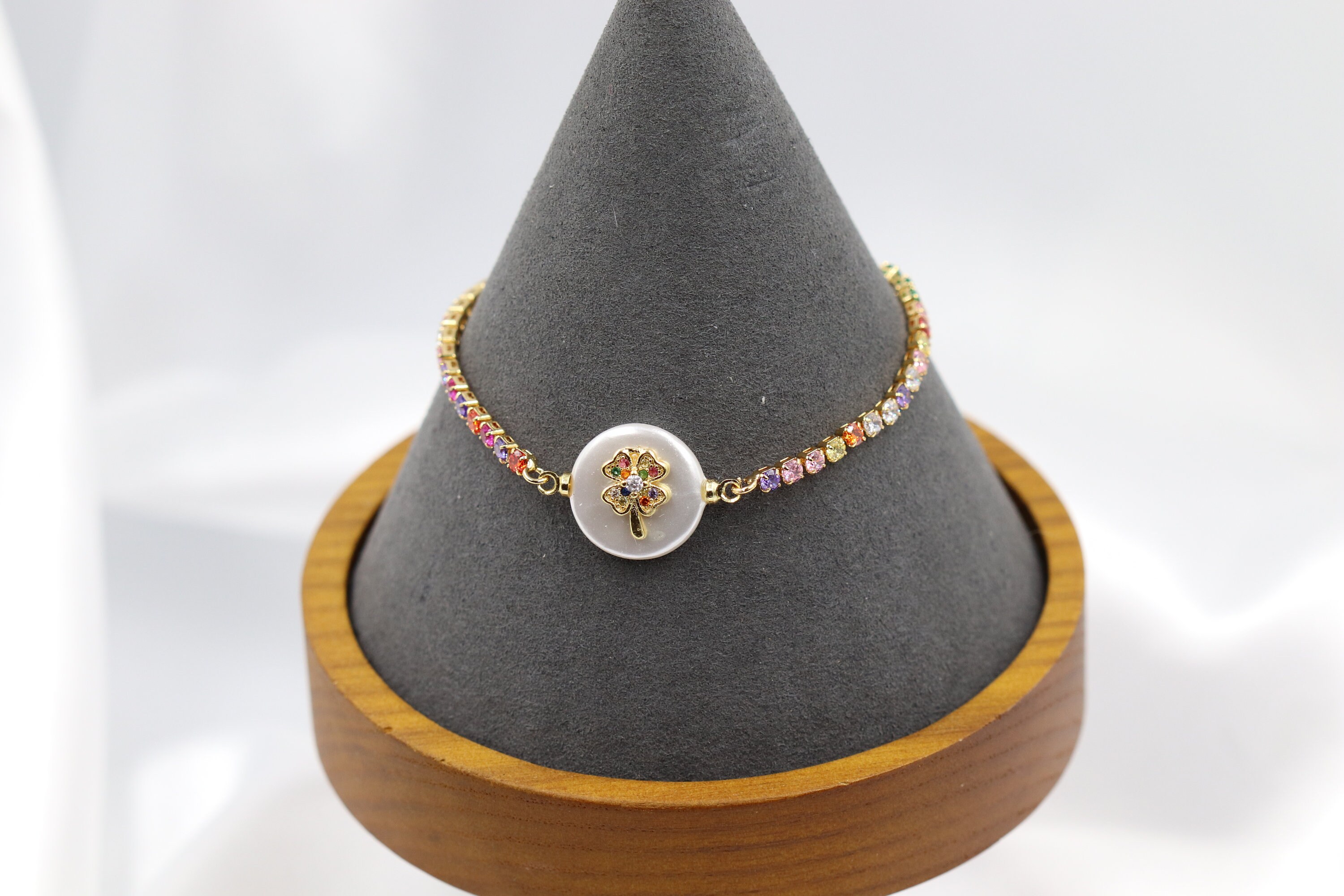 Rainbow Bracelet Gold Bracelet Crystal Bracelet Charm | Etsy