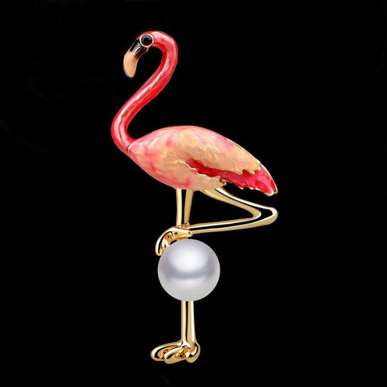Pink Flamingo Brooch Vintage Brooch 18k Gold Elegant Brooch - Etsy