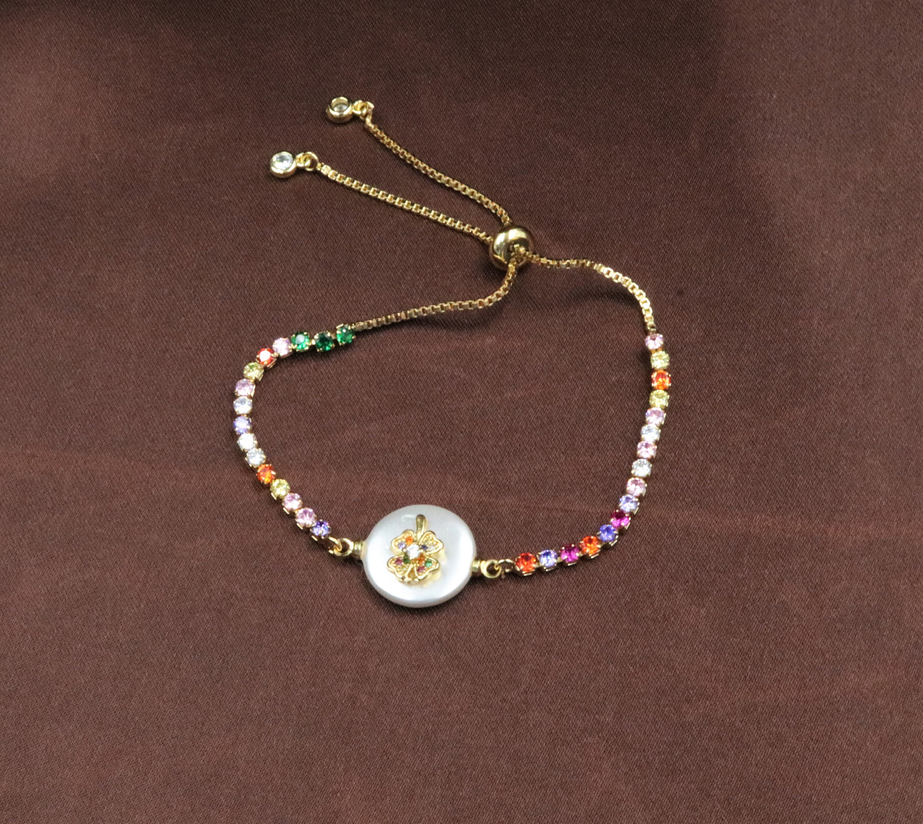 Rainbow Bracelet Gold Bracelet Crystal Bracelet Charm | Etsy