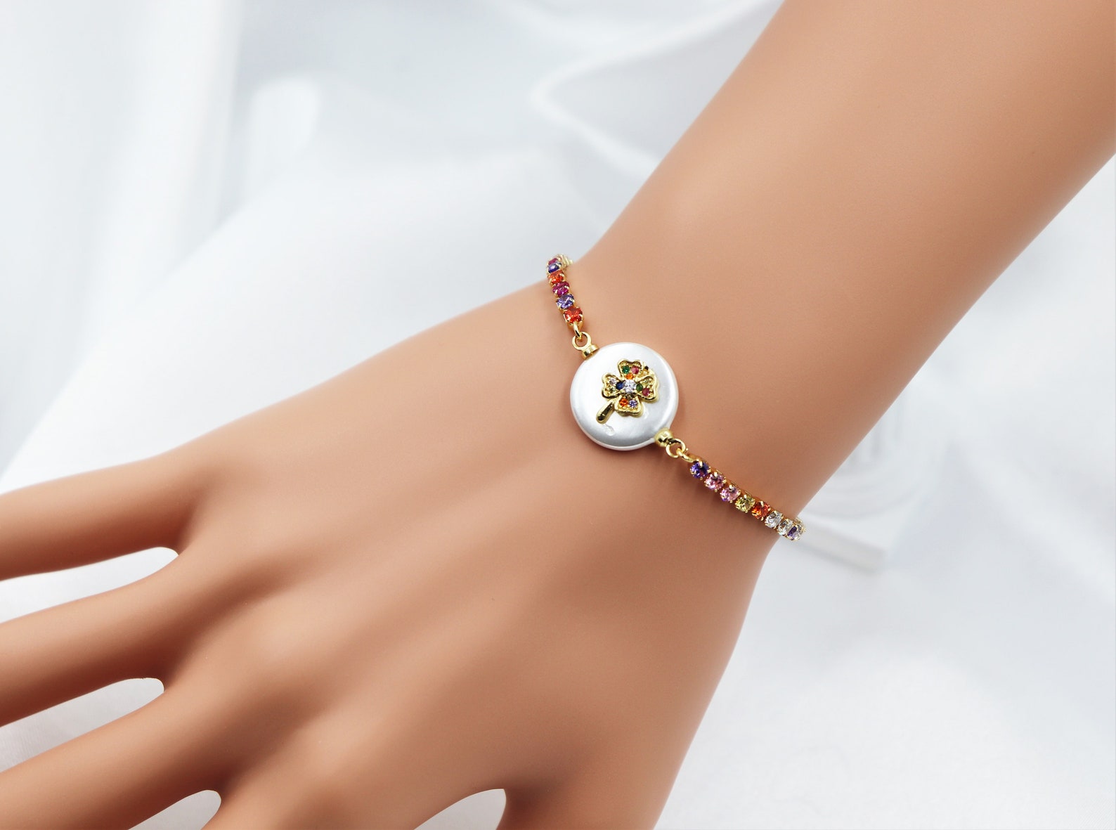 Rainbow Bracelet Gold Bracelet Crystal Bracelet Charm | Etsy