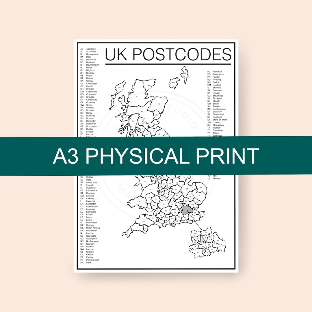 A3 UK Postcode Sales Map Print Small Business Order Tracker Poster ...