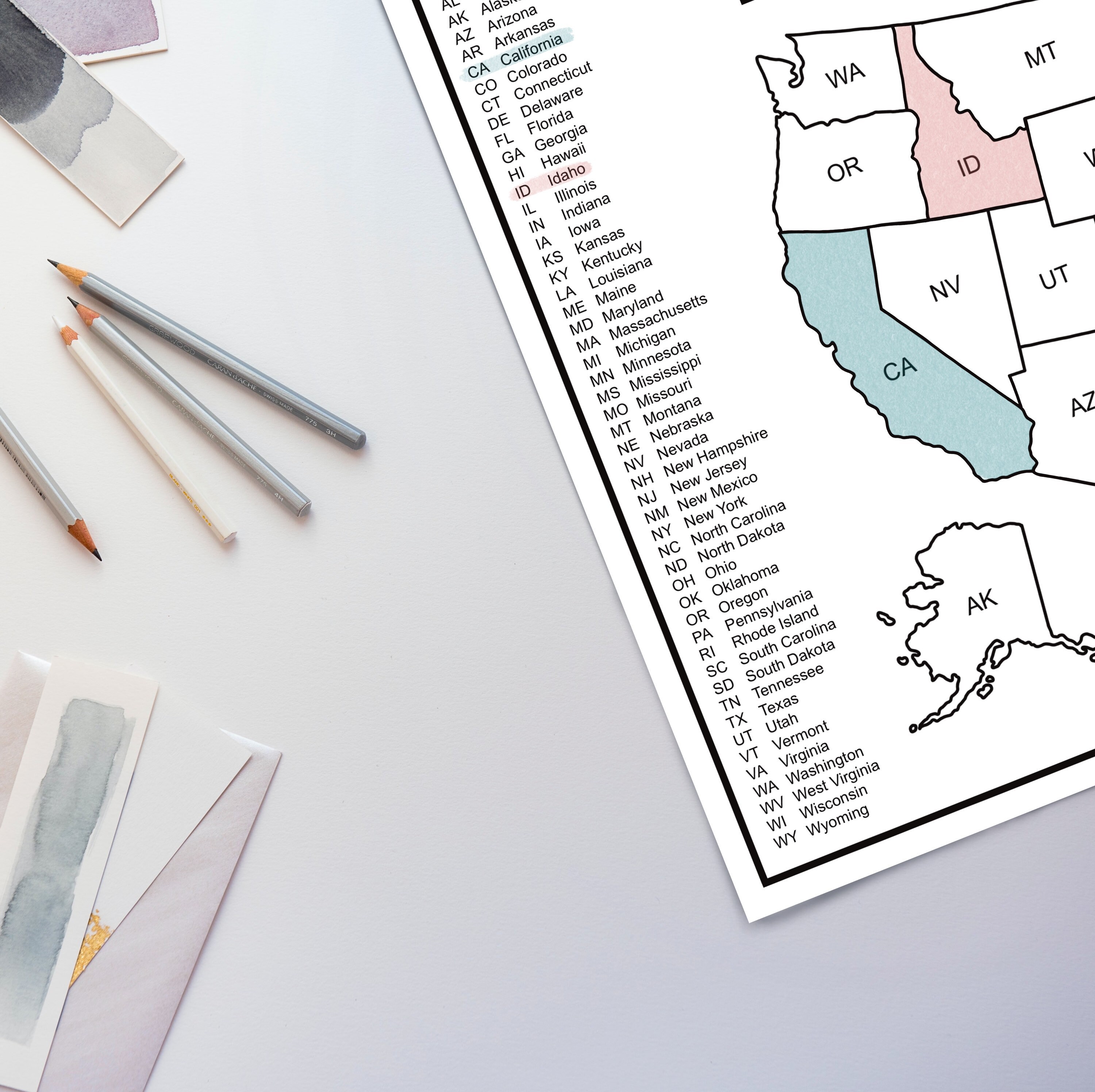 USA States A4 Map Print Digital Download Printable Small | Etsy