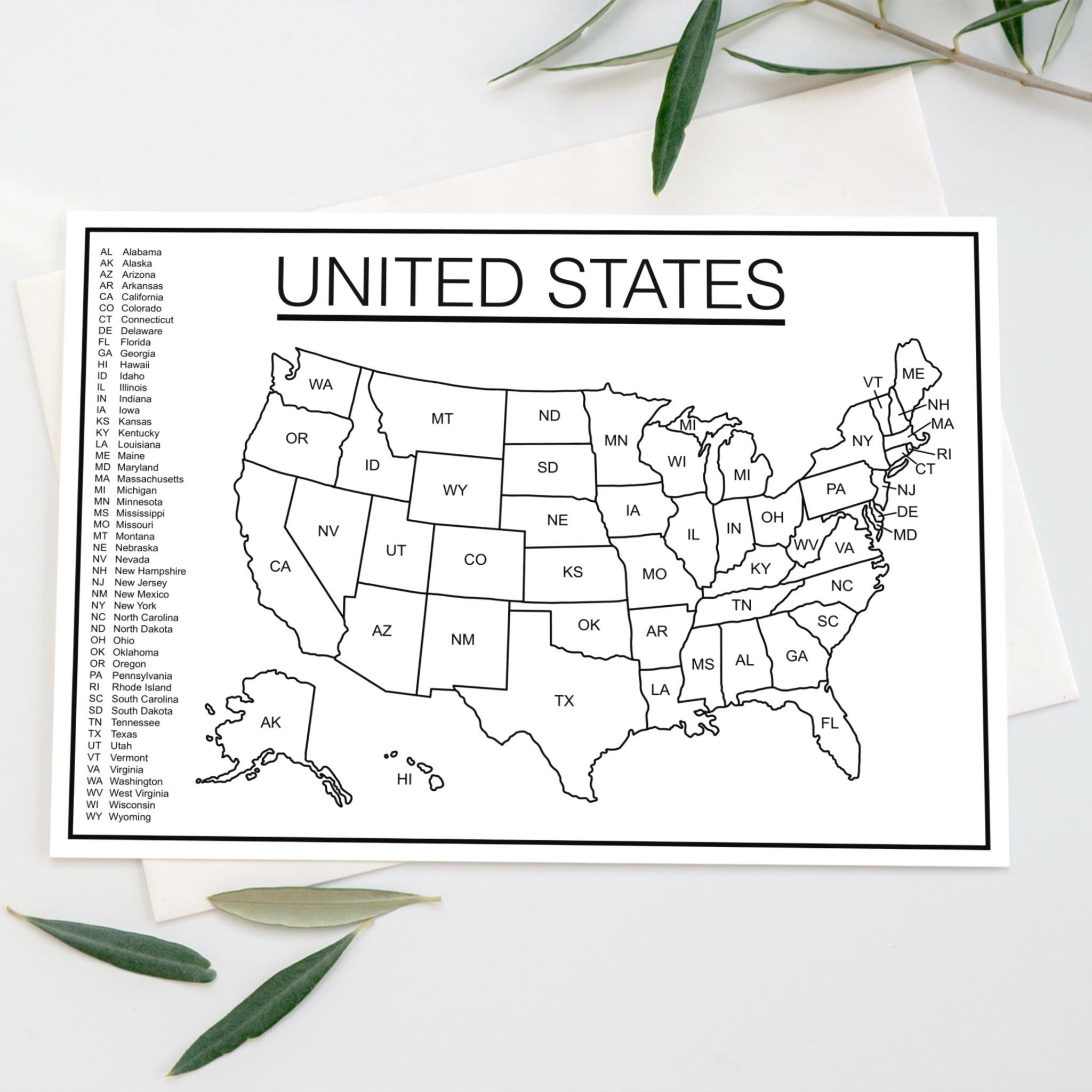 USA States A4 Map Print Digital Download Printable Small | Etsy