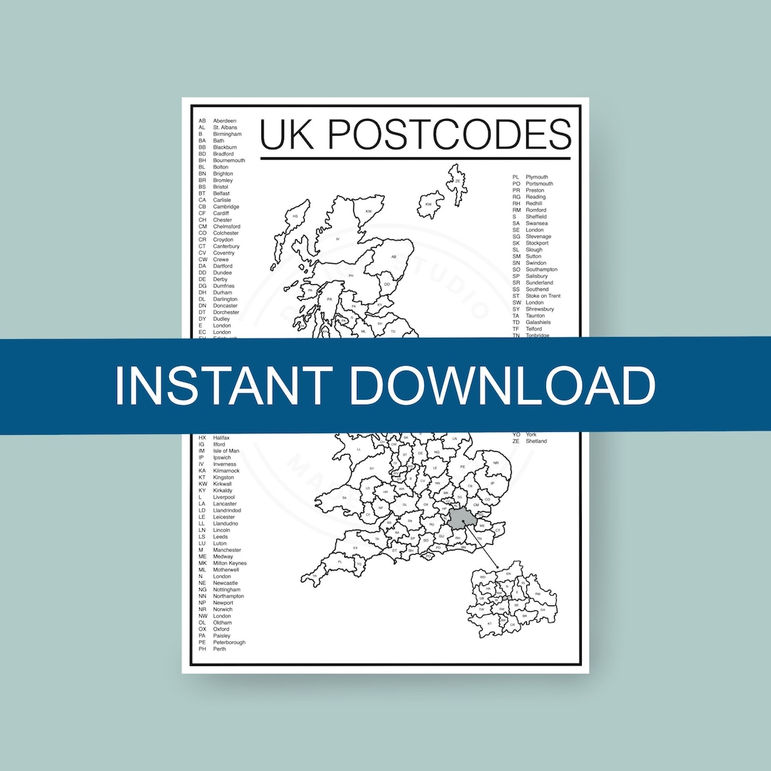 A3 UK Postcode Map Digital Download Printable | Small Business Etsy ...