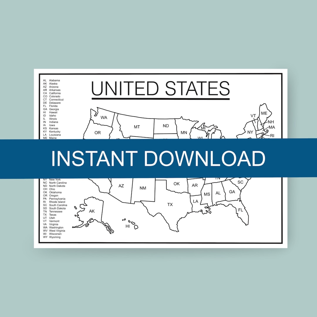 USA States A4 Map Print Digital Download Printable / Small Business ...
