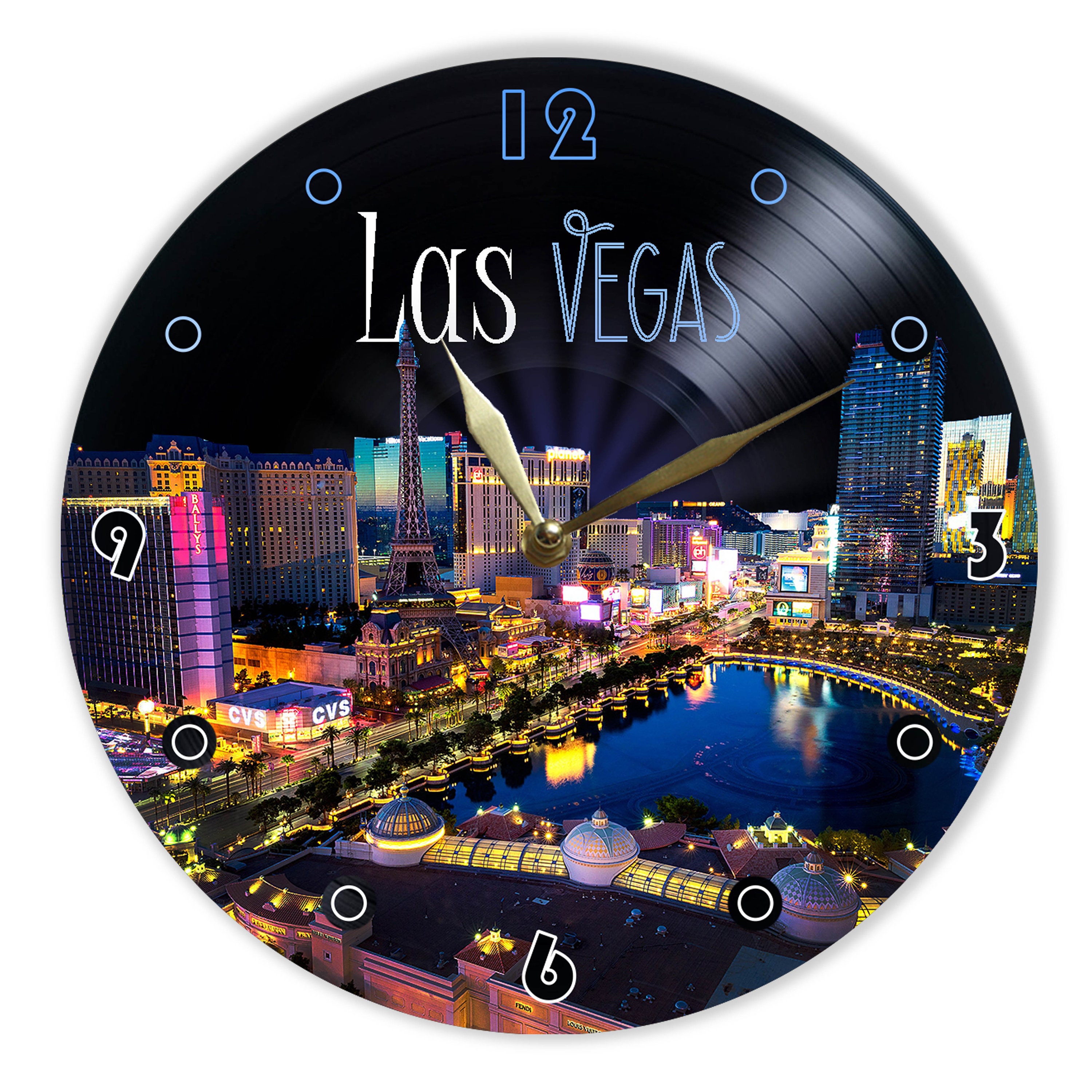 Las Vegas Vinyl Clock 12", Wall Clock Painted Las Vegas Ornament sold ...