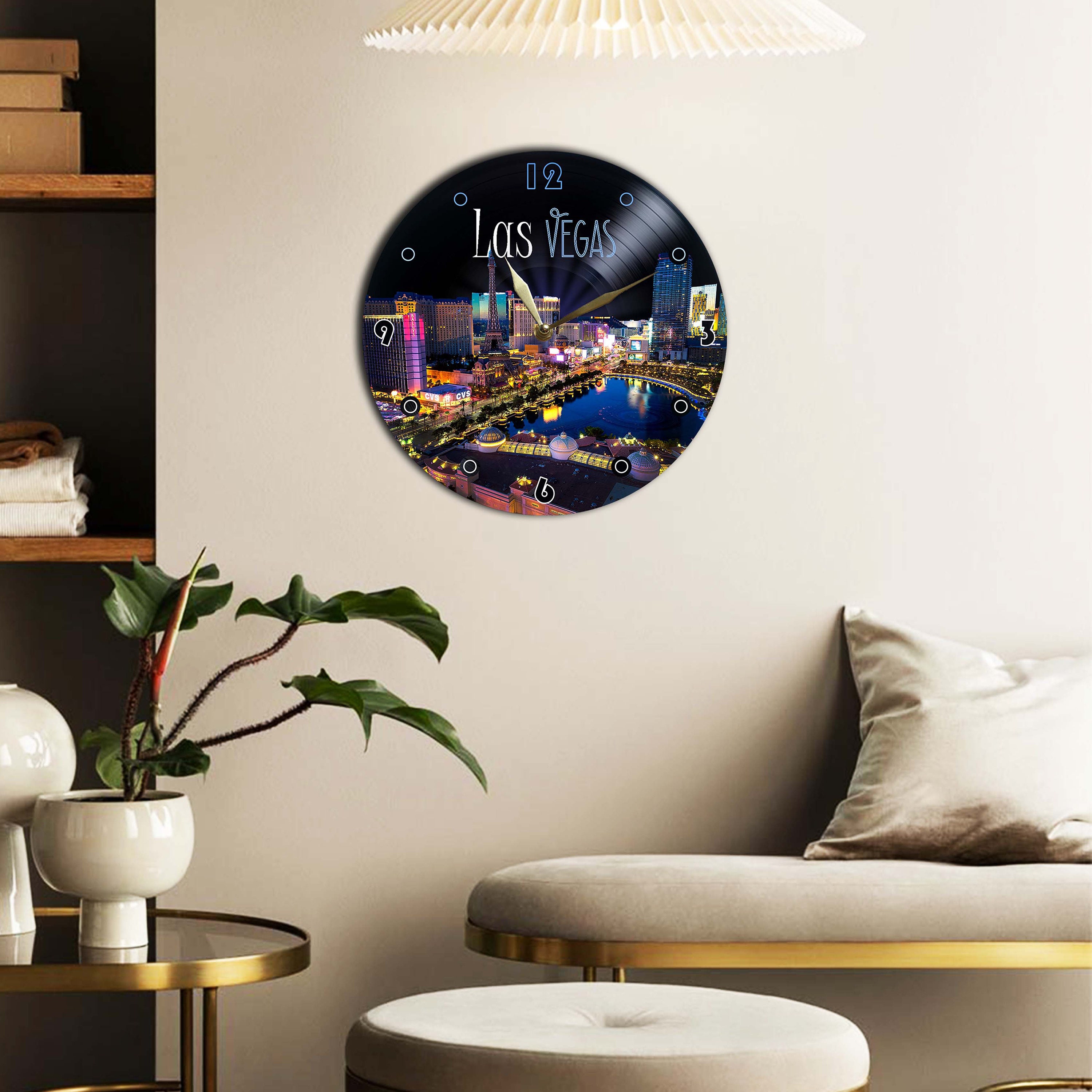 Las Vegas Vinyl Clock 12", Wall Clock Painted Las Vegas Ornament sold ...