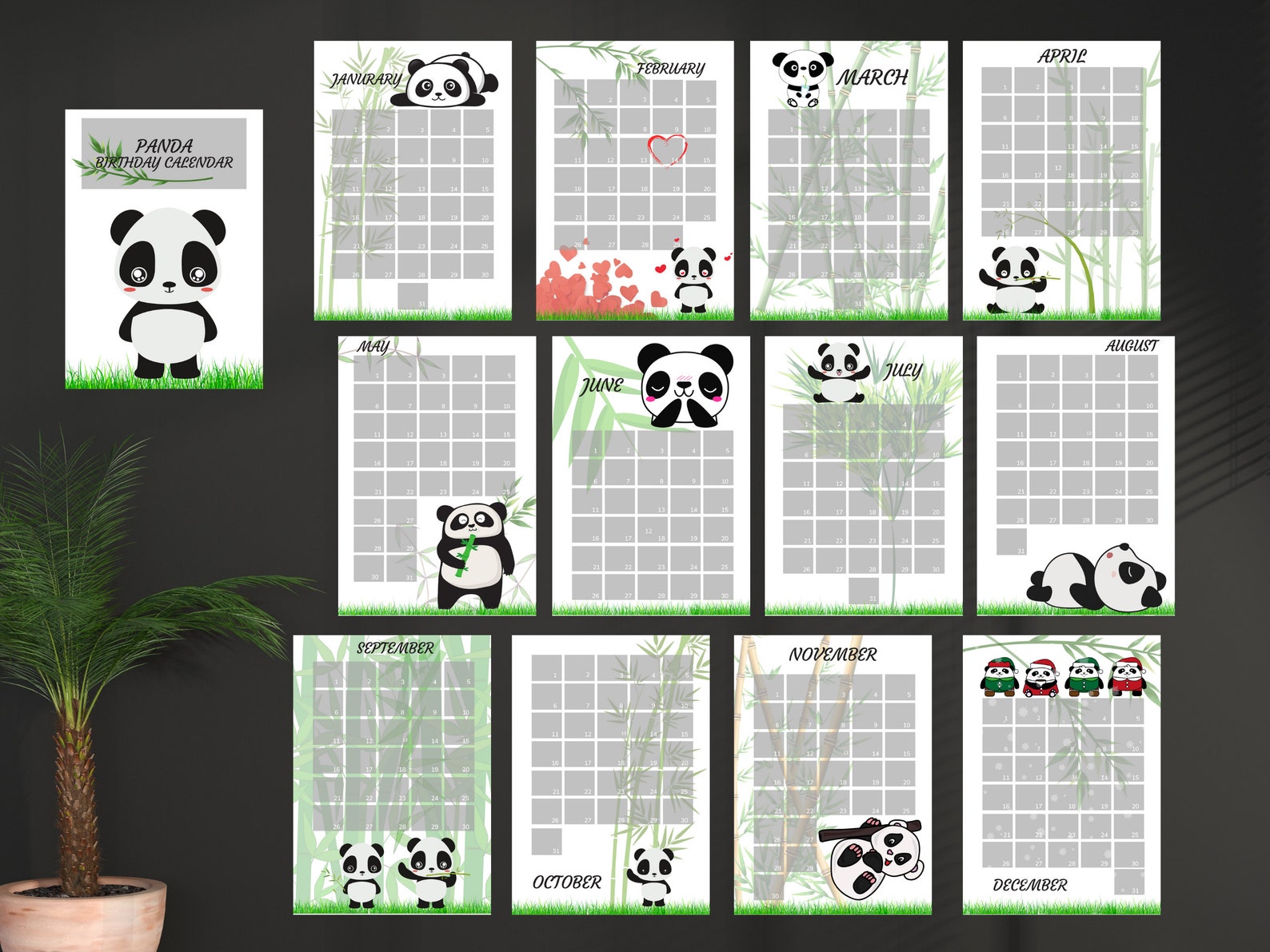 Panda Geburtstagskalender, Planer, Journal-Seite, digitaler Download ...