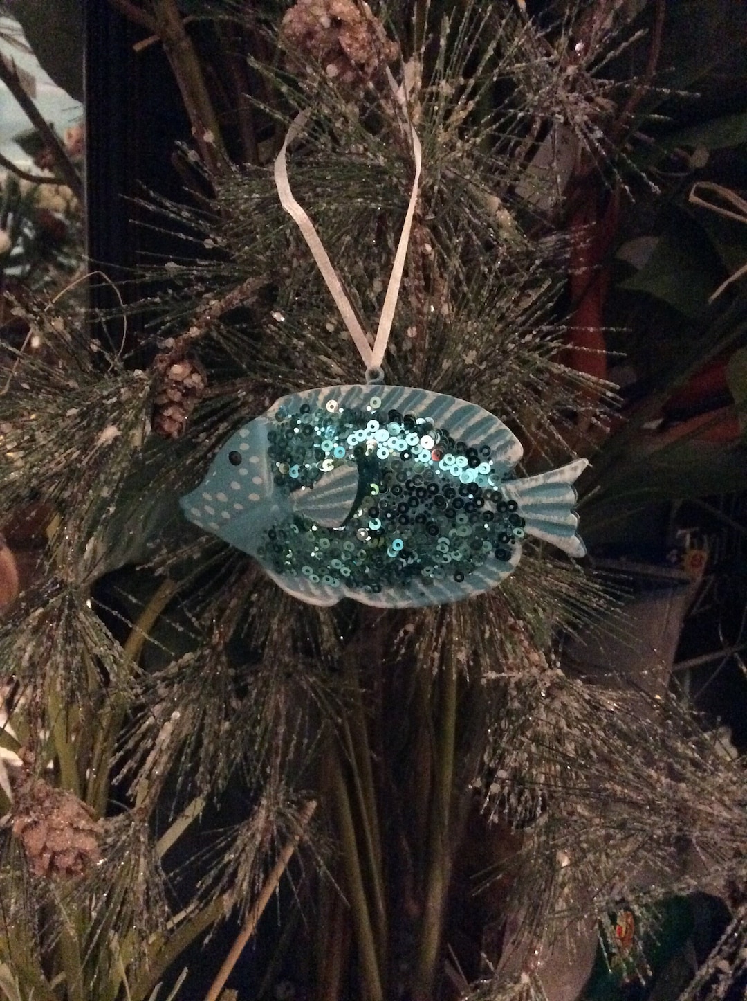 Blue Metal Sequin Fish Ornament - Etsy