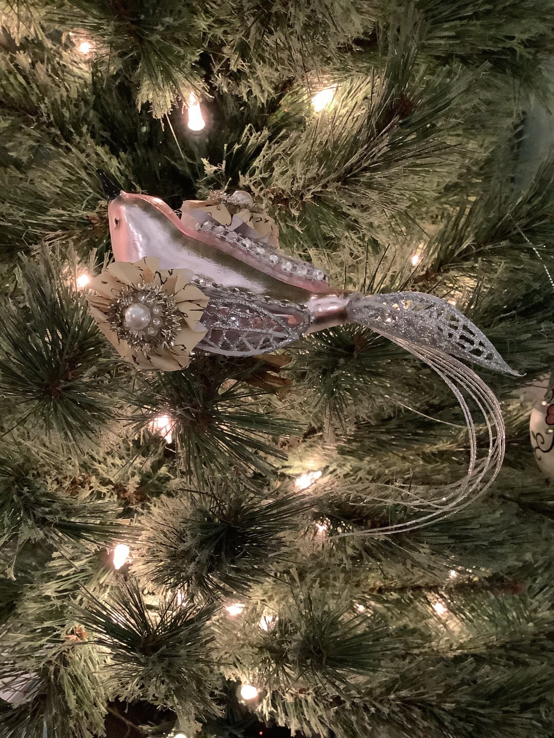 Vintage Style Pink Glass Bird - Etsy