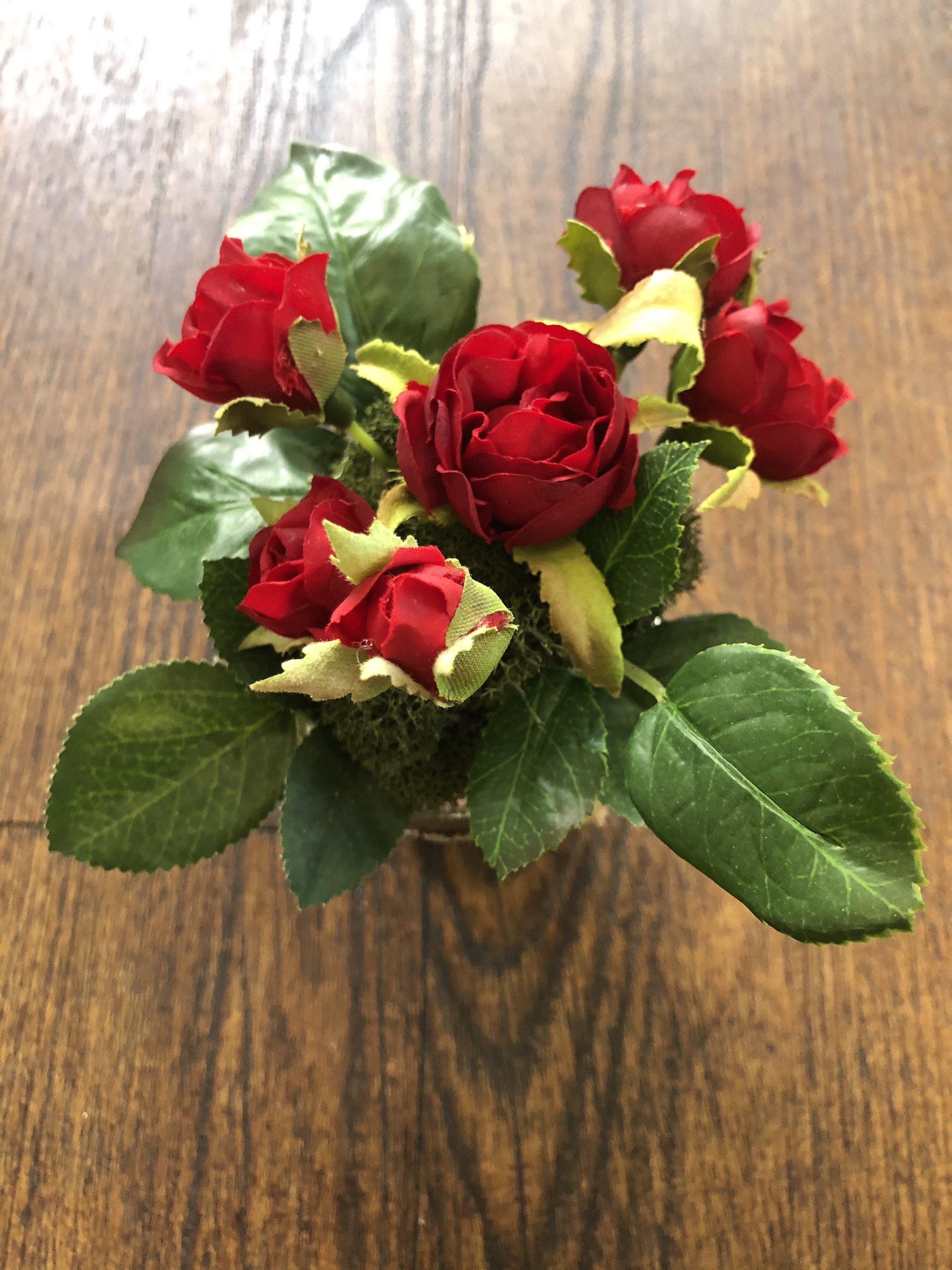 Red Roses in Short Silver Vase | Etsy