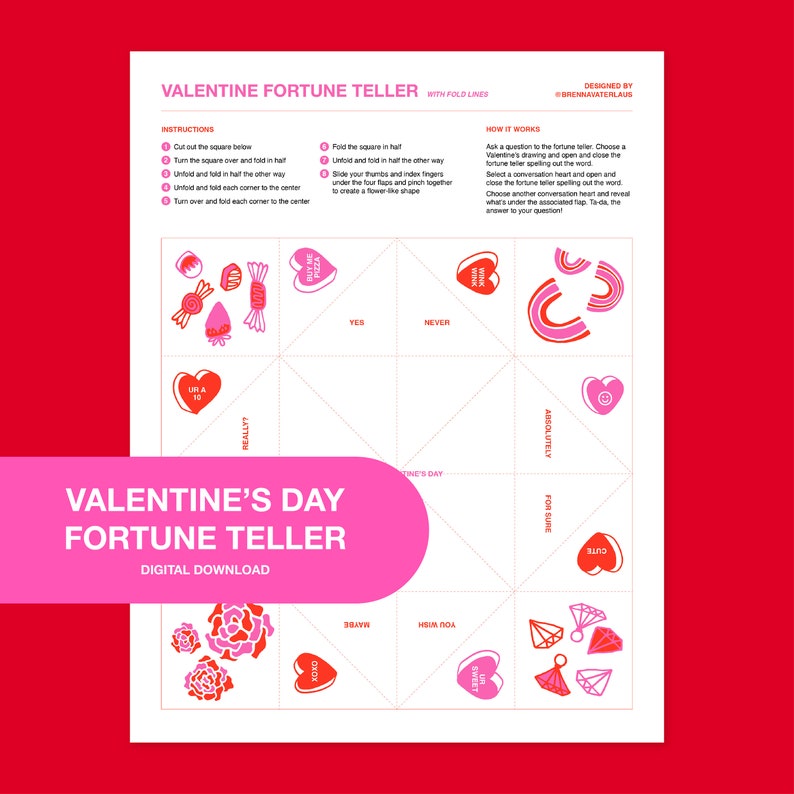 Valentine Fortune Teller Printable Digital Download DIY Valentine's ...