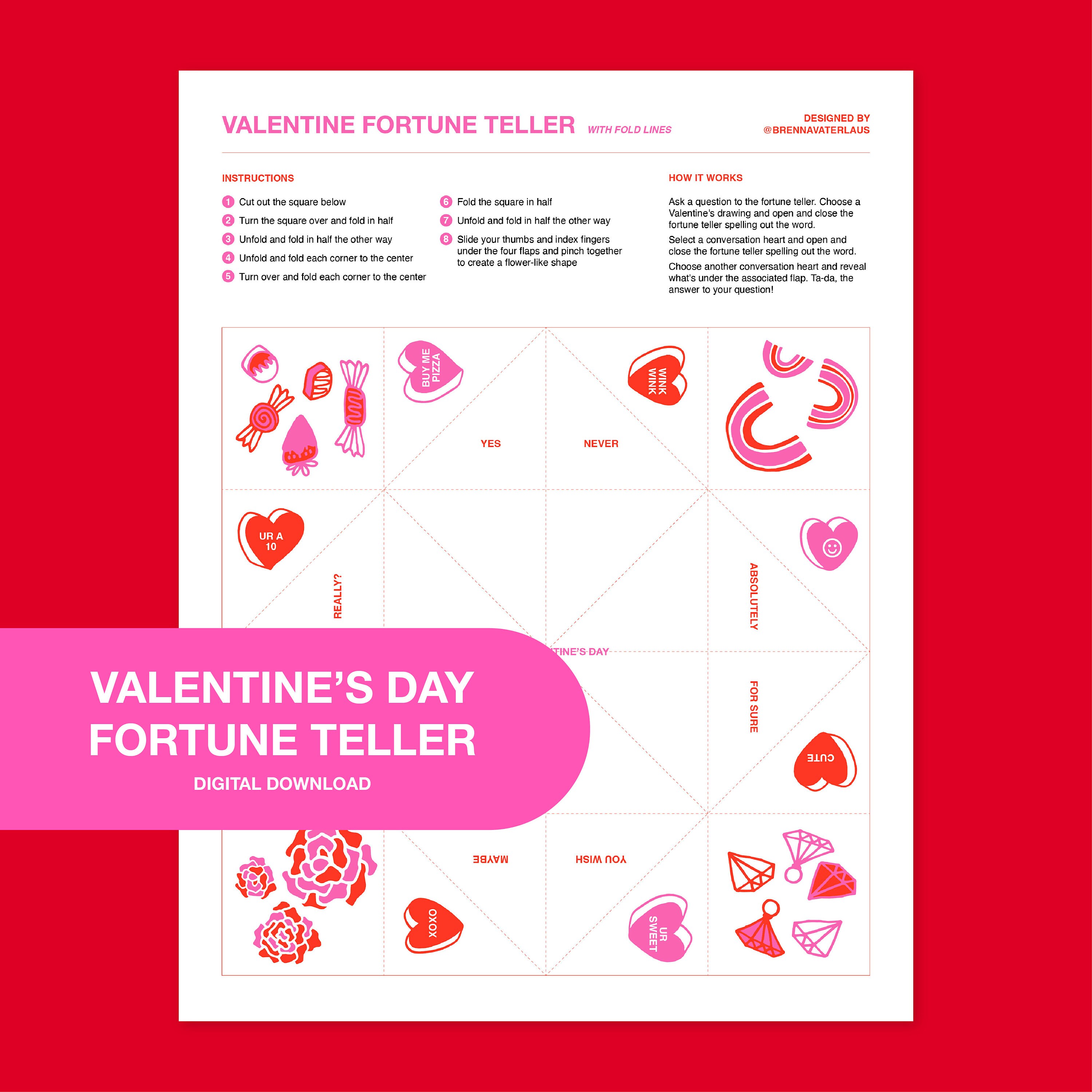 Valentine Fortune Teller Printable Digital Download DIY Valentine's ...