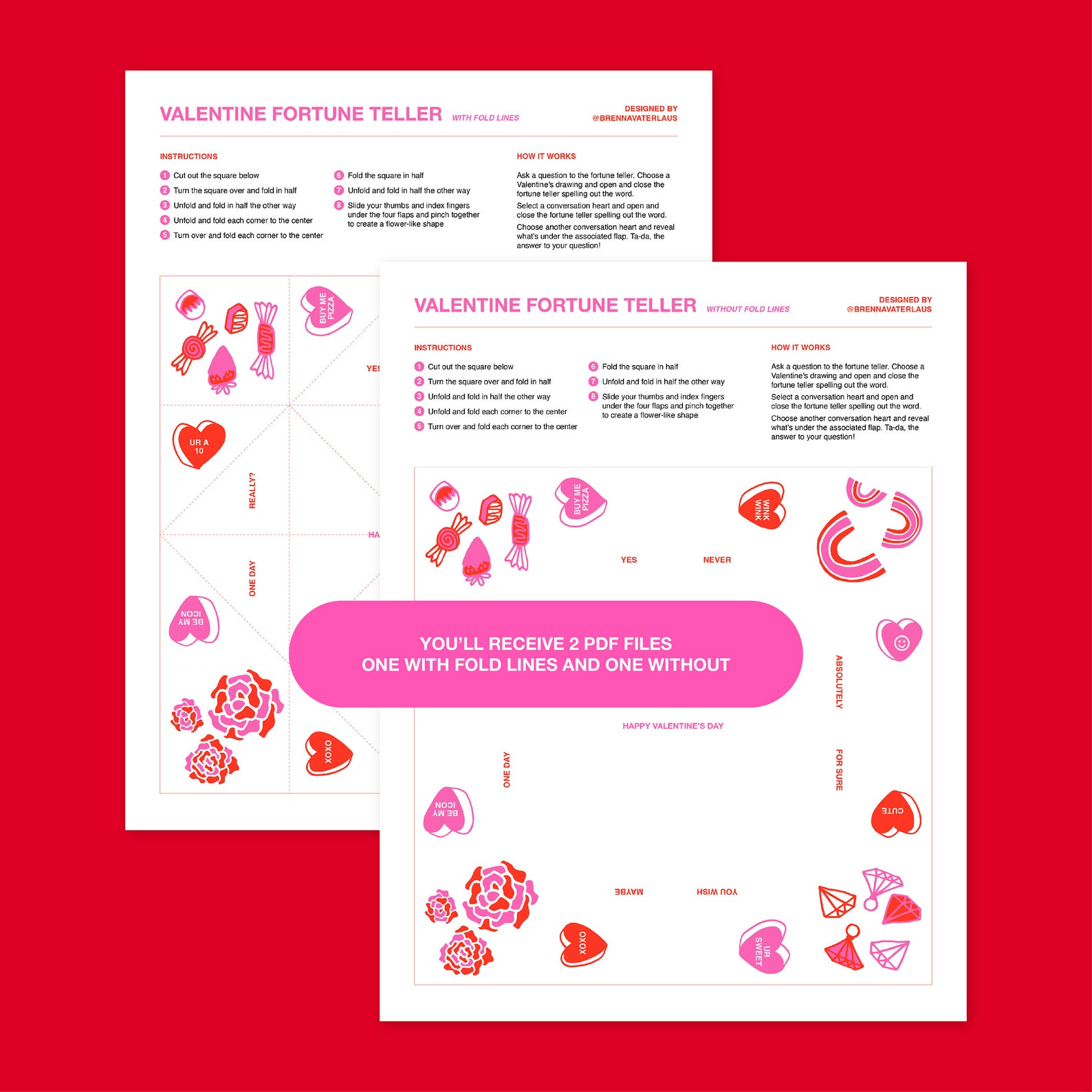 Valentine Fortune Teller Printable Digital Download DIY Valentine's ...