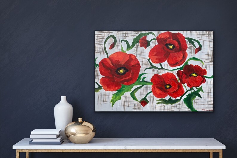 Poppy Art, Poppy Painting, Original Painting, Red Poppy, Red Poppy Wall ...