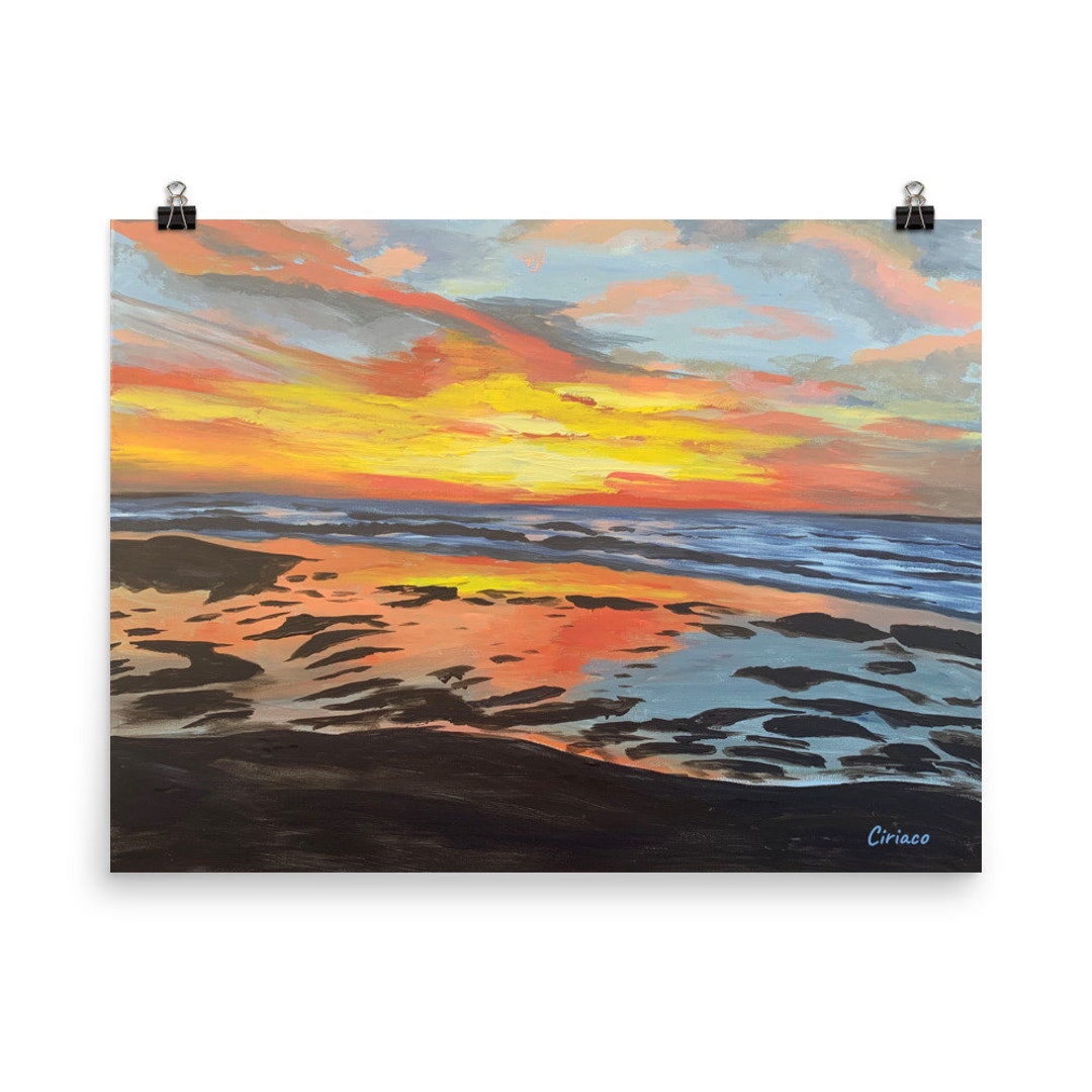 Sunset Sky Print, Sunset Print, Sunset Painting, Art Print, Beach Art ...