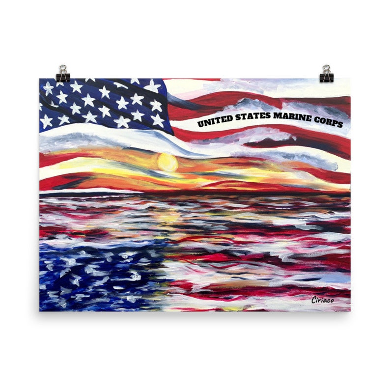 Marine Corps Print, Marine Corps Gift, Marine Corps Art, American Flag ...