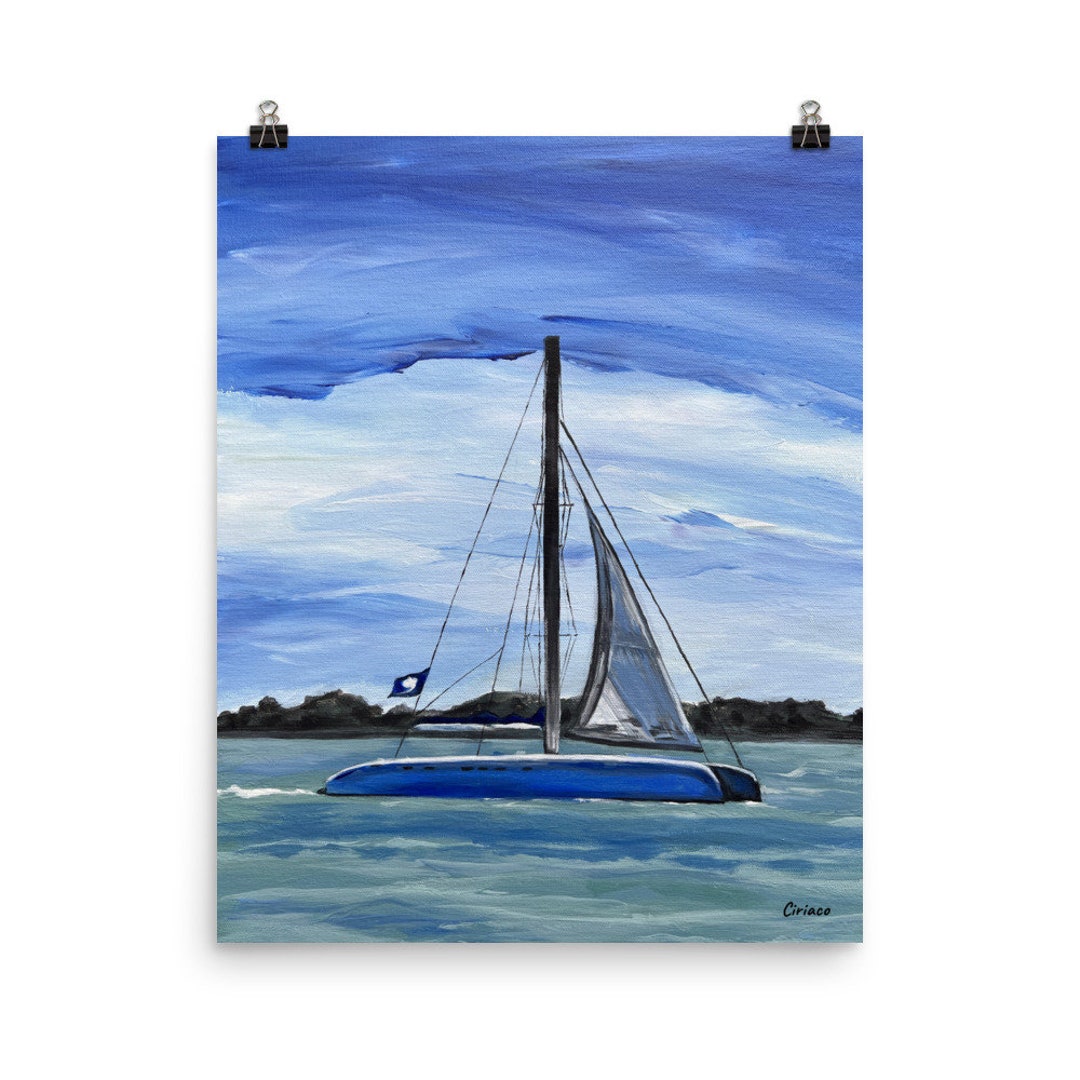 Boat Print, Boat on Water Print, Boat Painting, Blue Print, Cancun ...