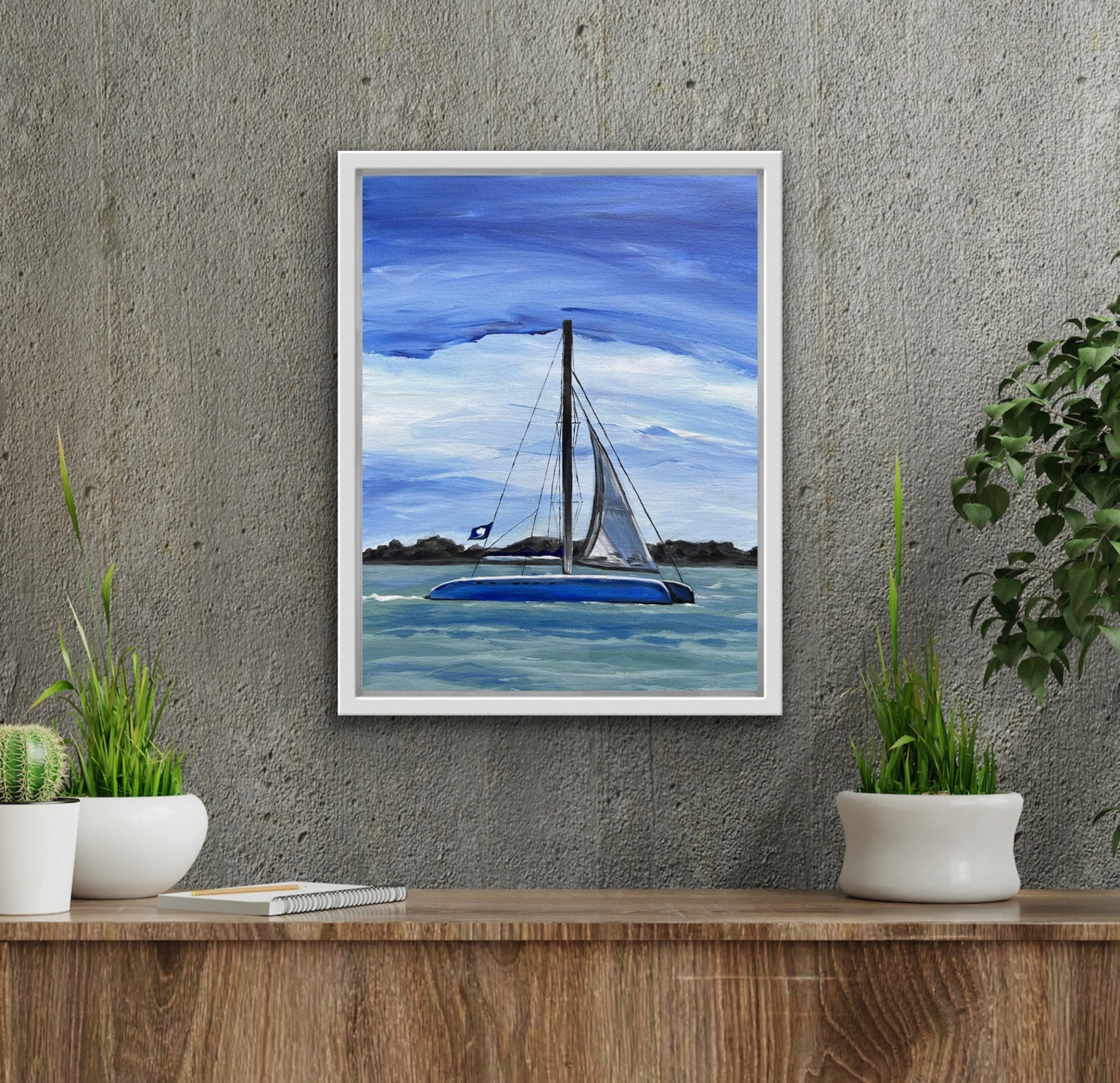 Boat Print Boat on Water Print Boat Painting Blue Print | Etsy