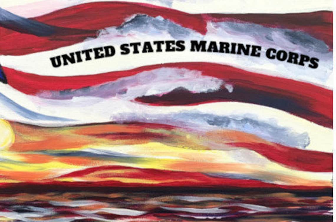 Marine Corps Print, Marine Corps Gift, Marine Corps Art, American Flag ...