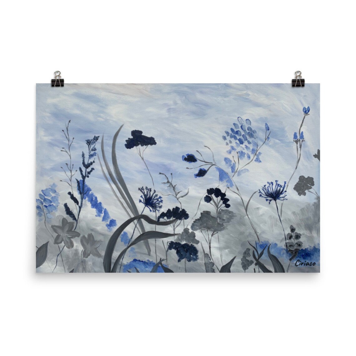 Wildflower Print Blue Flower Print Blue Wall Art Blue - Etsy