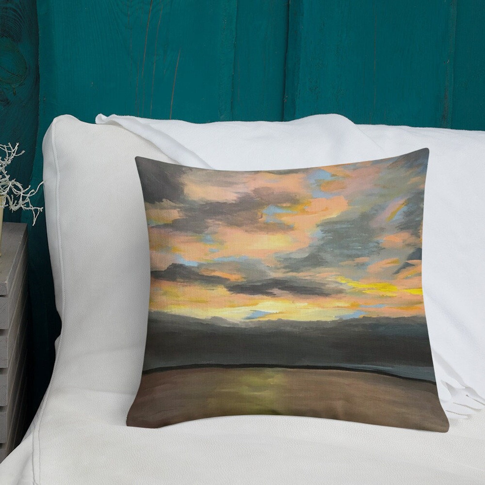 Sunset Pillow, Sunset Painting, Beach Pillow, Sky Pillow, Beach Art ...