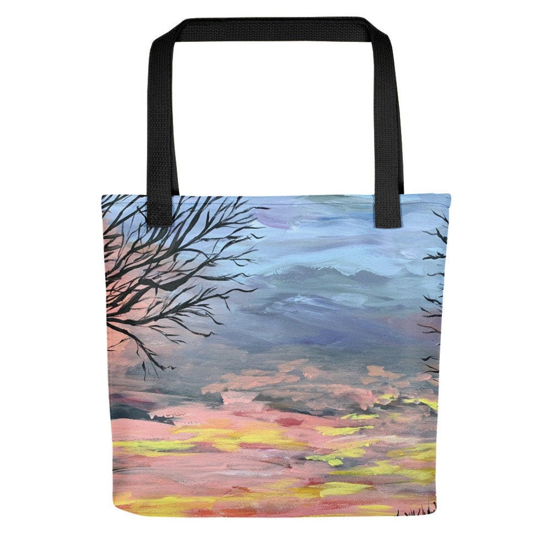 Pink Tote Bag, Tree Tote Bag, Pink Blue Tote Bag, Art Tote Bag, Tote ...
