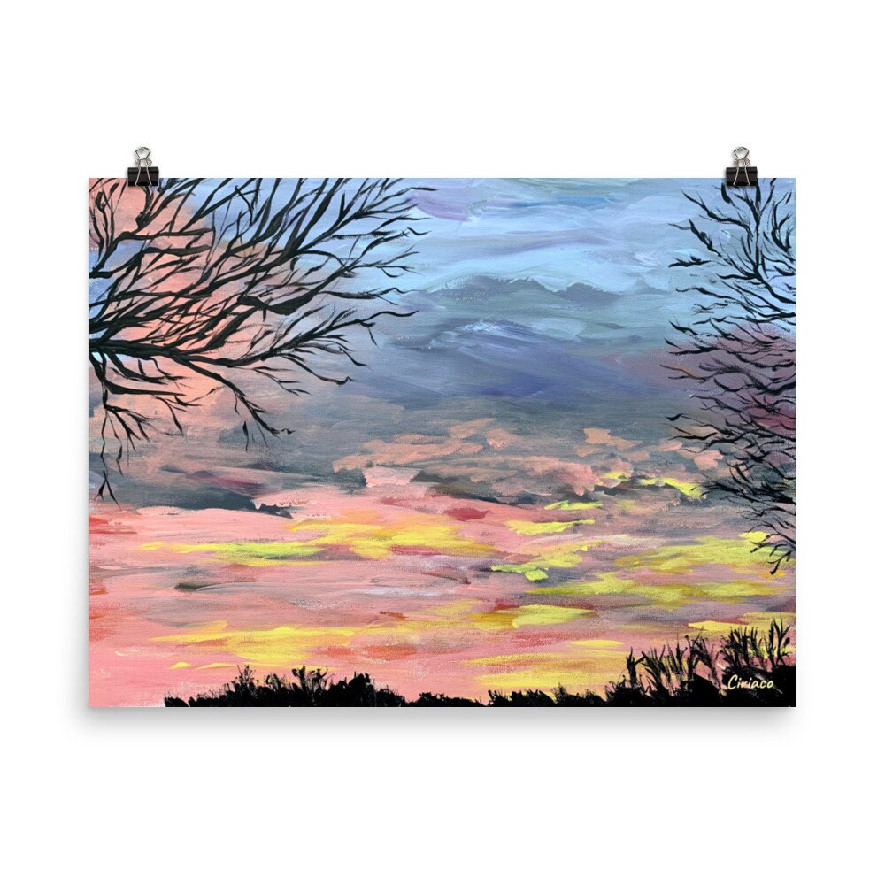 Pink Sunrise Print, Pink Sunset Art, Tree Print, Tree Wall Art, Tree ...