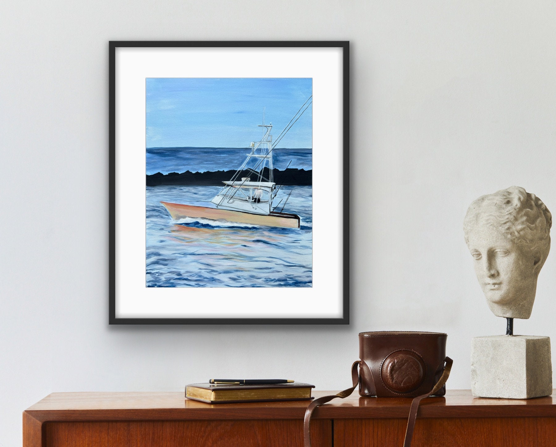 Boat Print, Boat Painting, Boat Gift, Blue Print, Ocean Print, Fishing ...