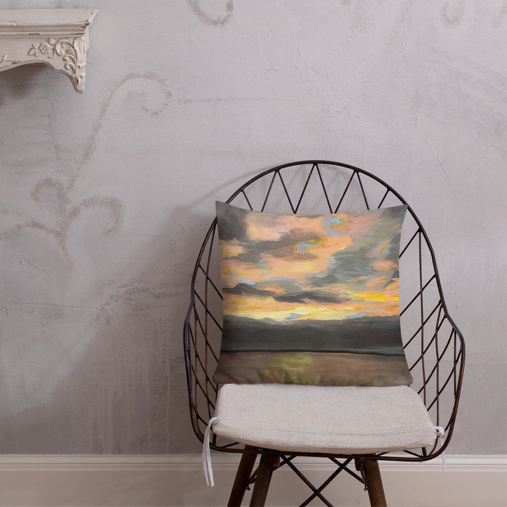 Sunset Pillow, Sunset Painting, Beach Pillow, Sky Pillow, Beach Art ...