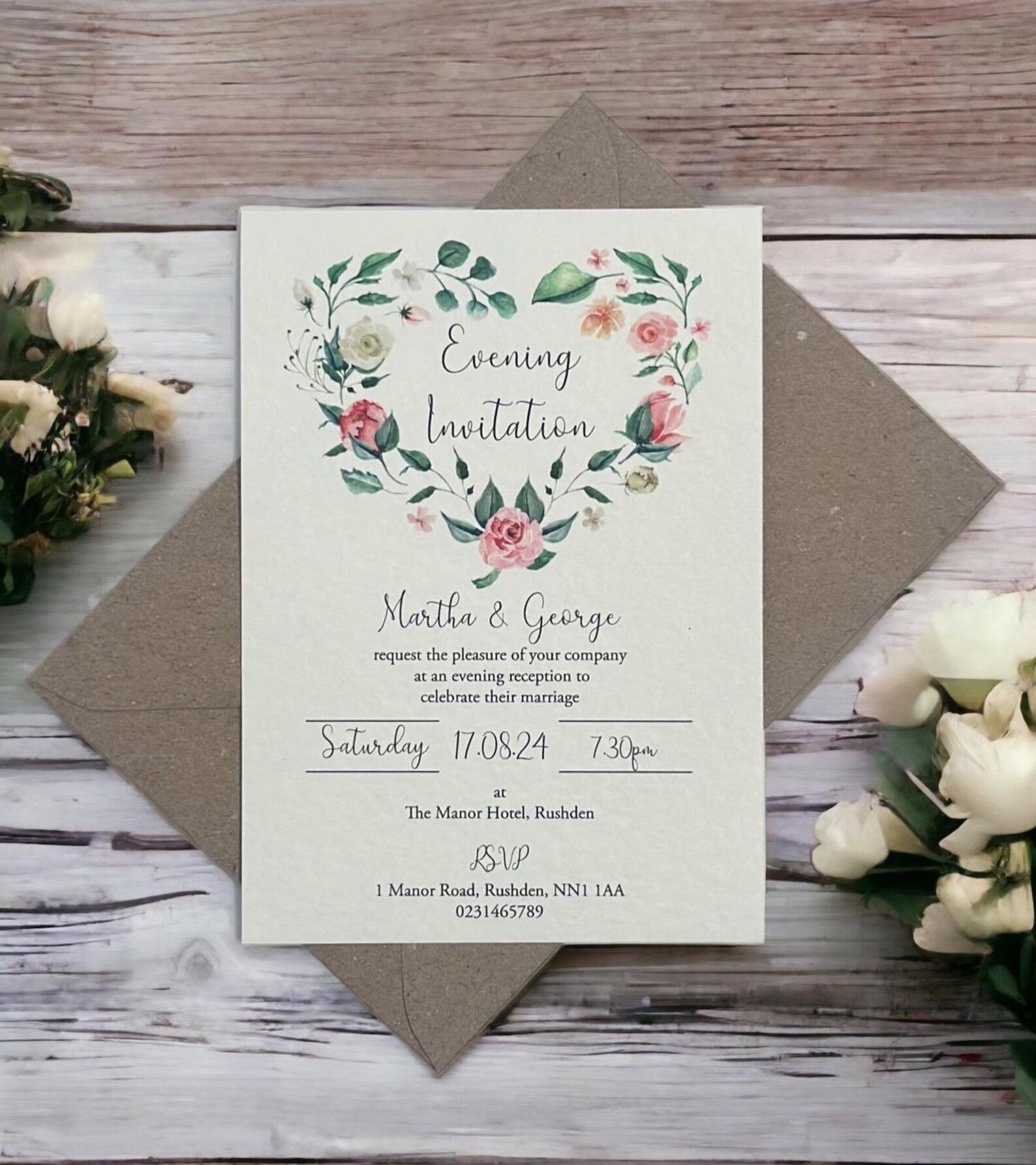 Blush Pink and Ivory Floral Wedding Invitations, Evening Reception ...