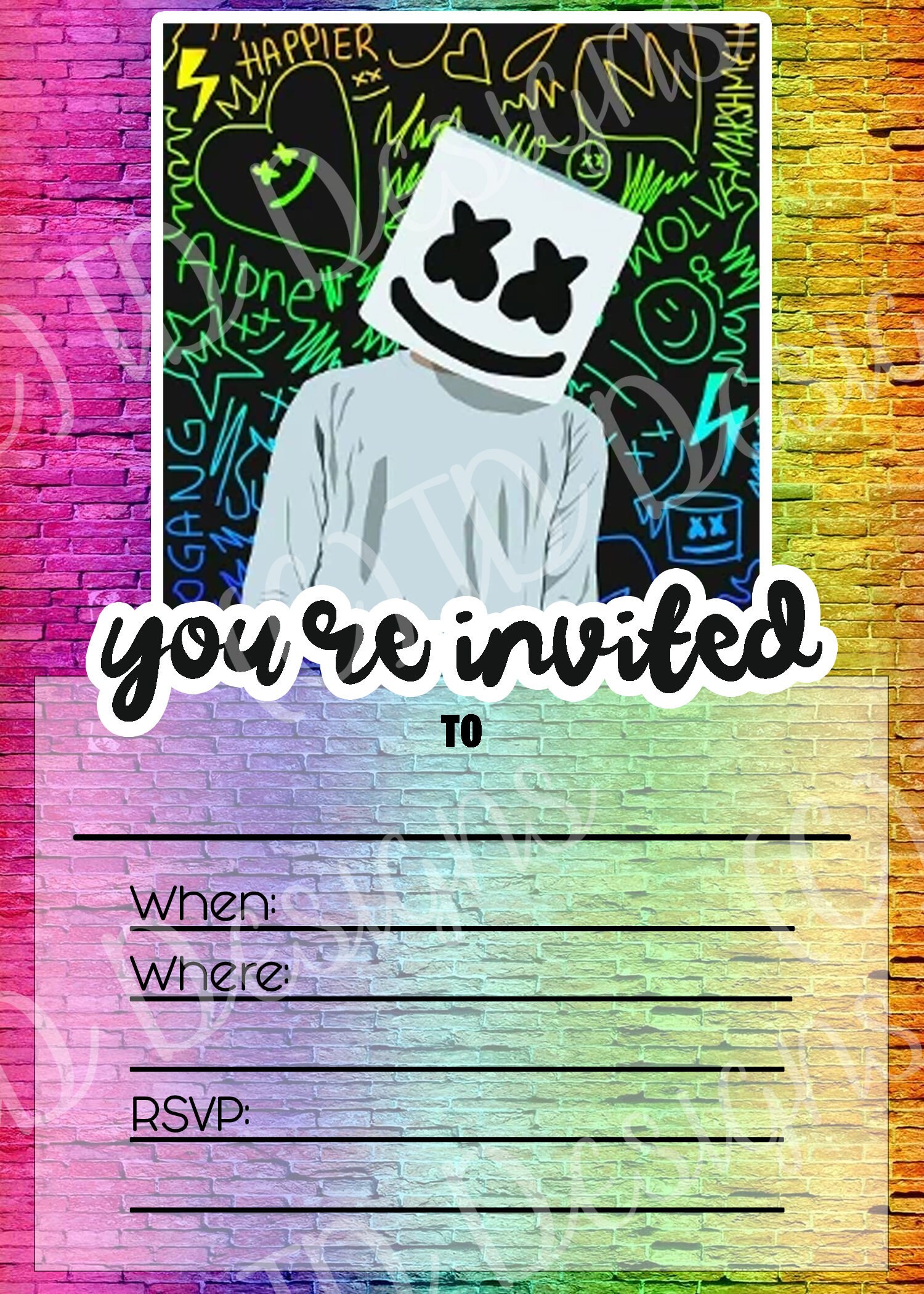 DJ Marshmello Rainbow Fill in Invitation - Etsy