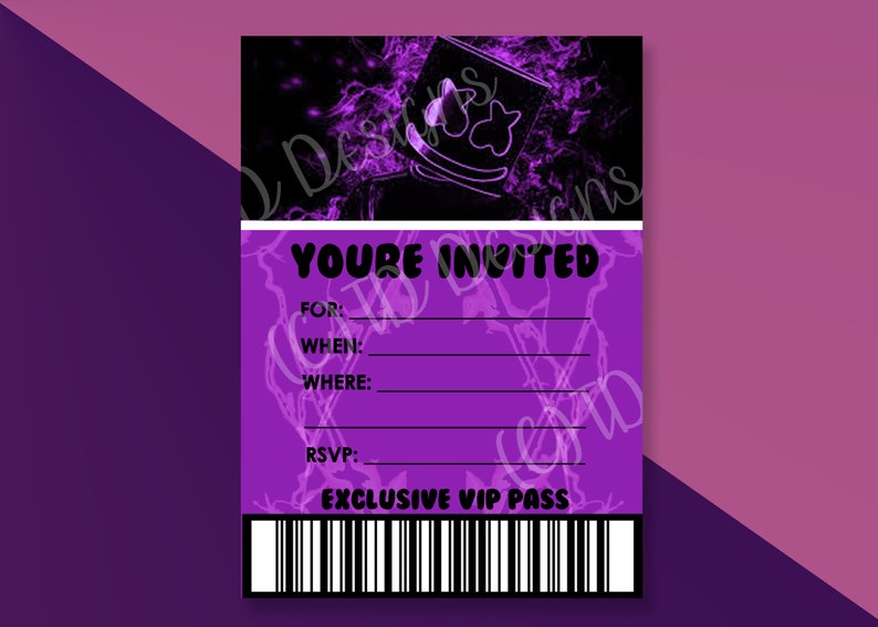 DJ Marshmello Purple Invitation - Etsy