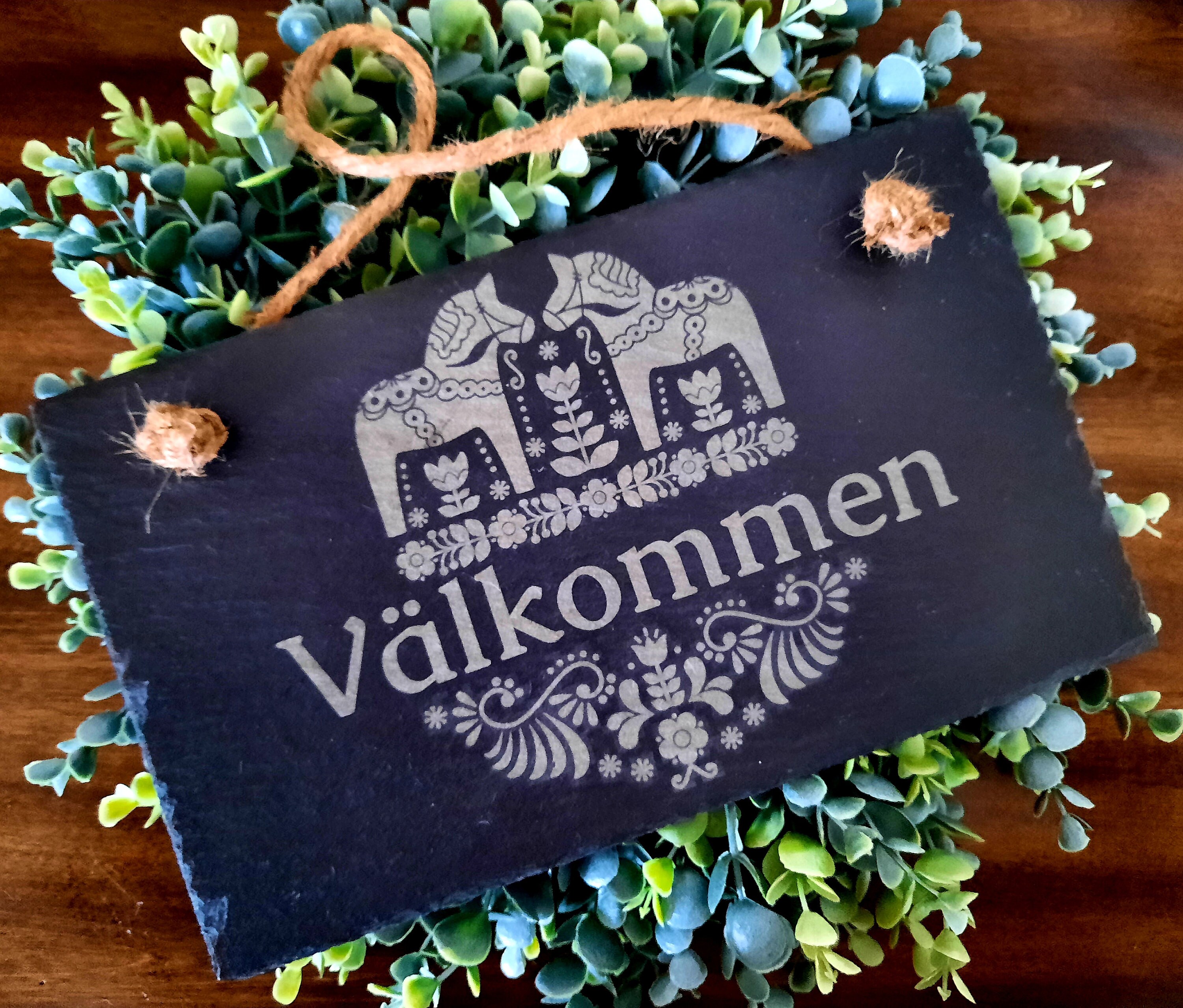VALKOMMEN Velkommen Door Sign, Scandinavian Slate Door Hanger, WELCOME ...