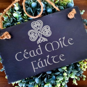Irish Welcome Door Sign, Cead Mile Failte Slate Door Hanger, Celtic ...