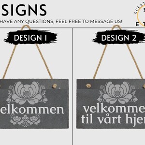 VELKOMMEN Door Sign, NORSK Slate Door Hanger, WELCOME, Rosemall Front ...
