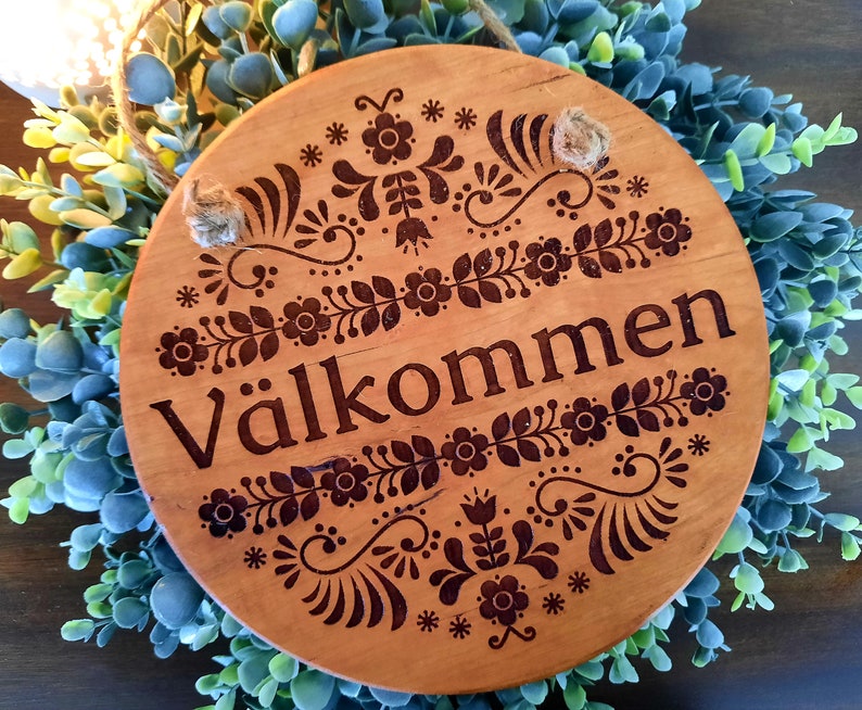 VALKOMMEN or VELKOMMEN Door Sign, Door Hanger, WELCOME, Front Door ...