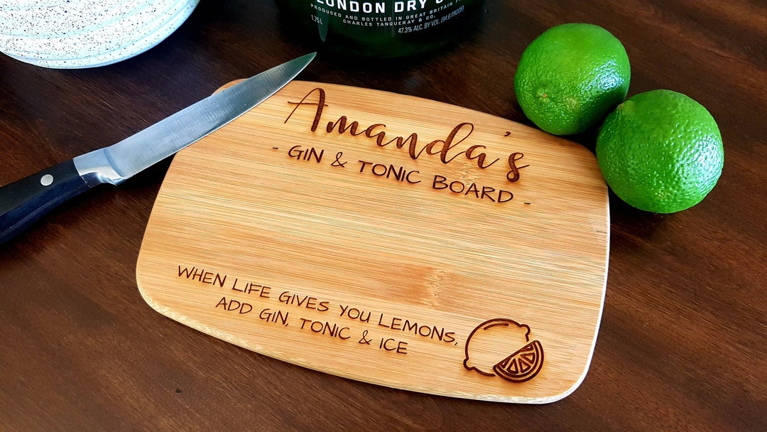 Personalized Cocktail Board, G&T Board, Lemon Lime Cutting Board, Gin ...