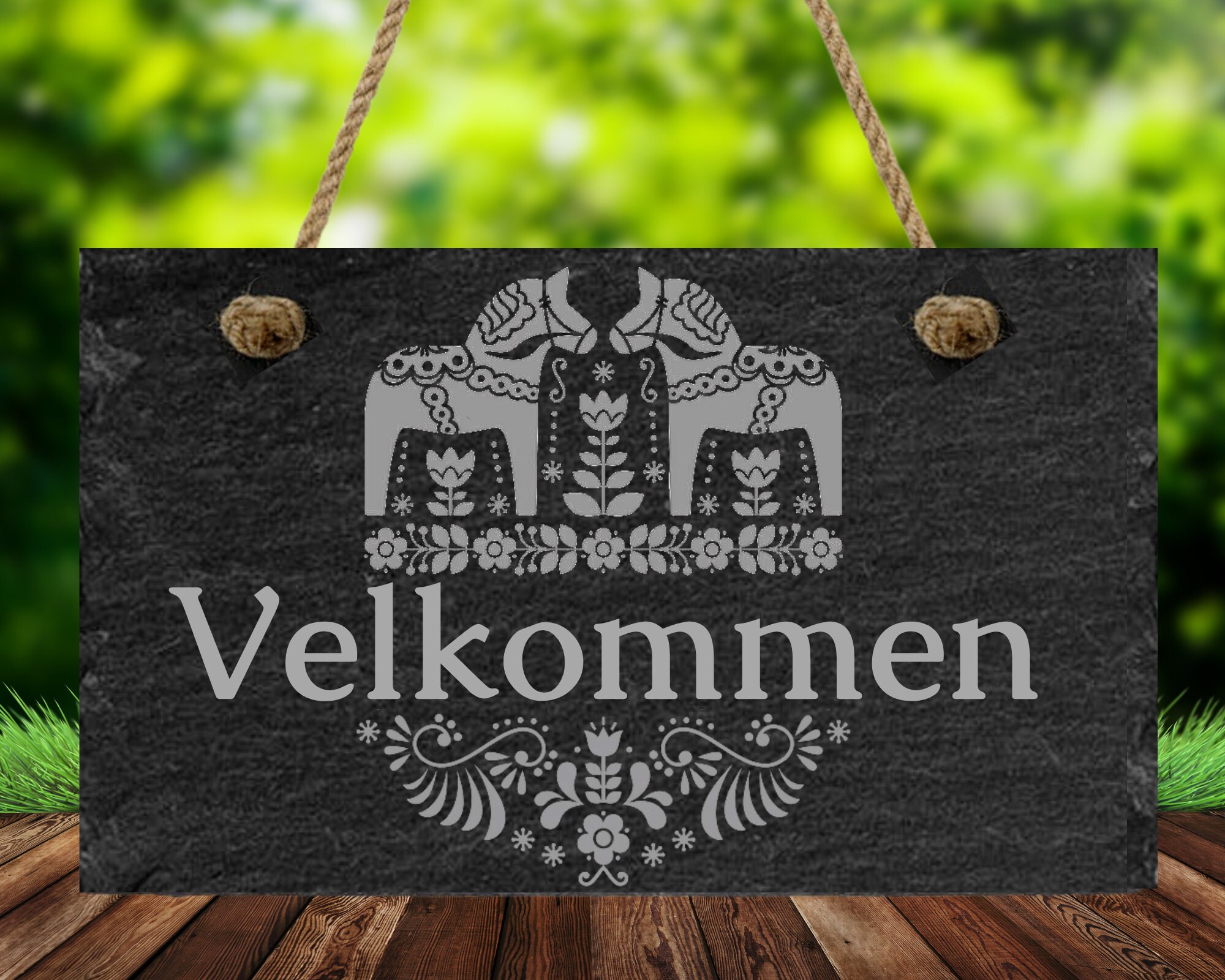 VALKOMMEN Velkommen Door Sign, Scandinavian Slate Door Hanger, WELCOME ...